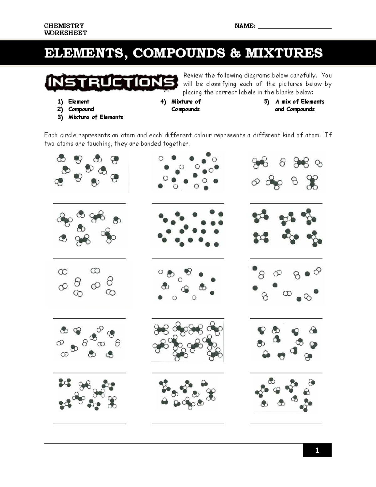 Worksheet - Elements, Compounds and Mixtures - CHEMISTRY NAME ...