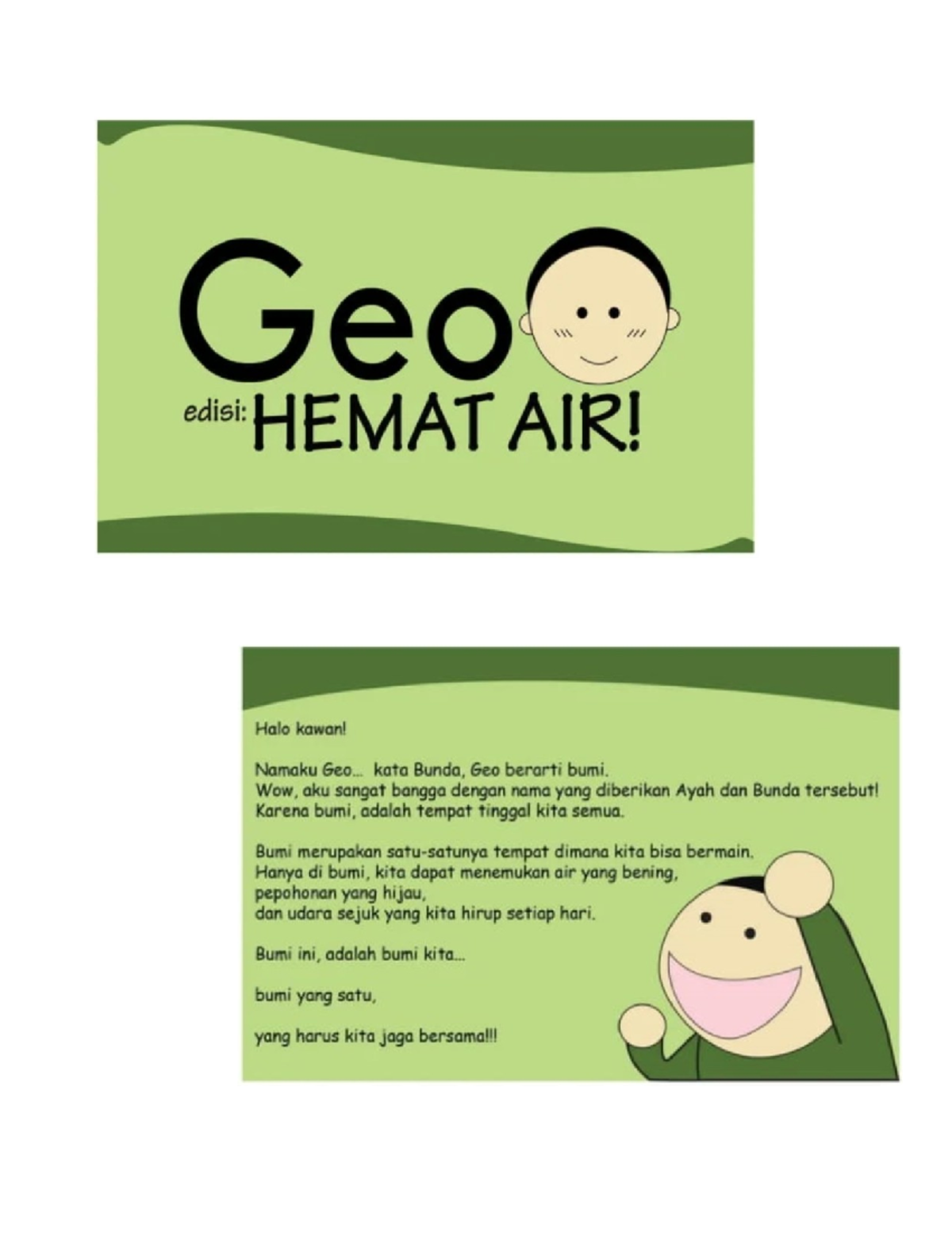Gambar Komik - TESTER - Geo edisi: HEMAT AIR! Halo kawan! Namaku Geo ...