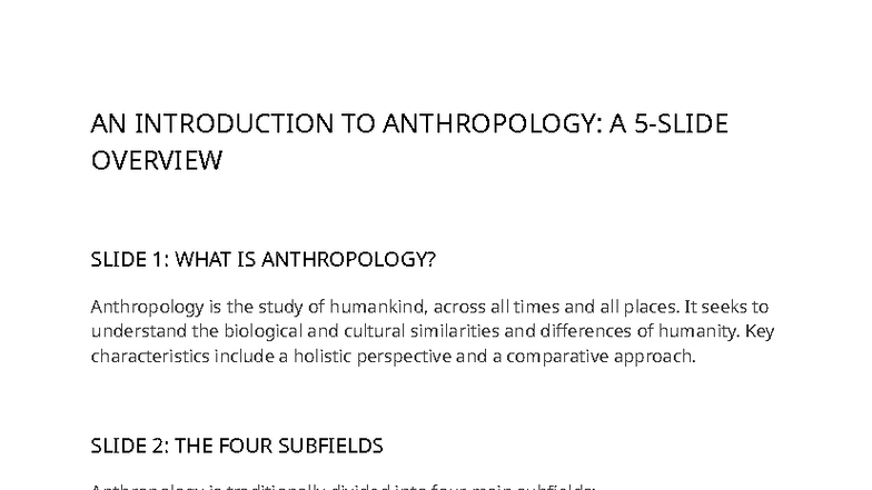 ANTH 101: Intro to Anthropology Lecture Slides Overview - Studocu