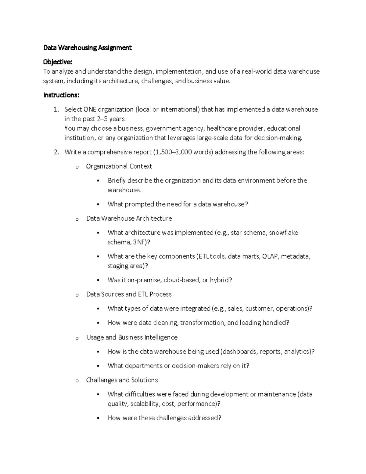 Data Warehousing Assignment: Design & Implementation Analysis - Studocu
