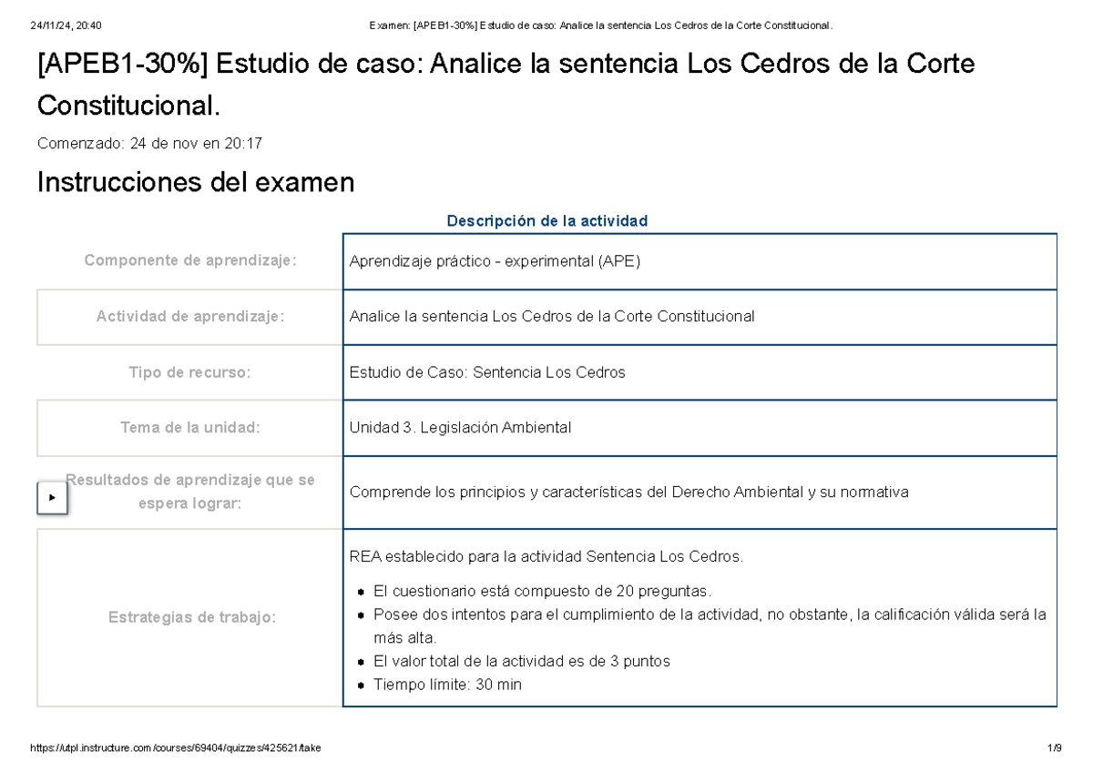 Examen [APEB 1-30%]: Estudio de Caso sobre la Sentencia Los Cedros - Studocu