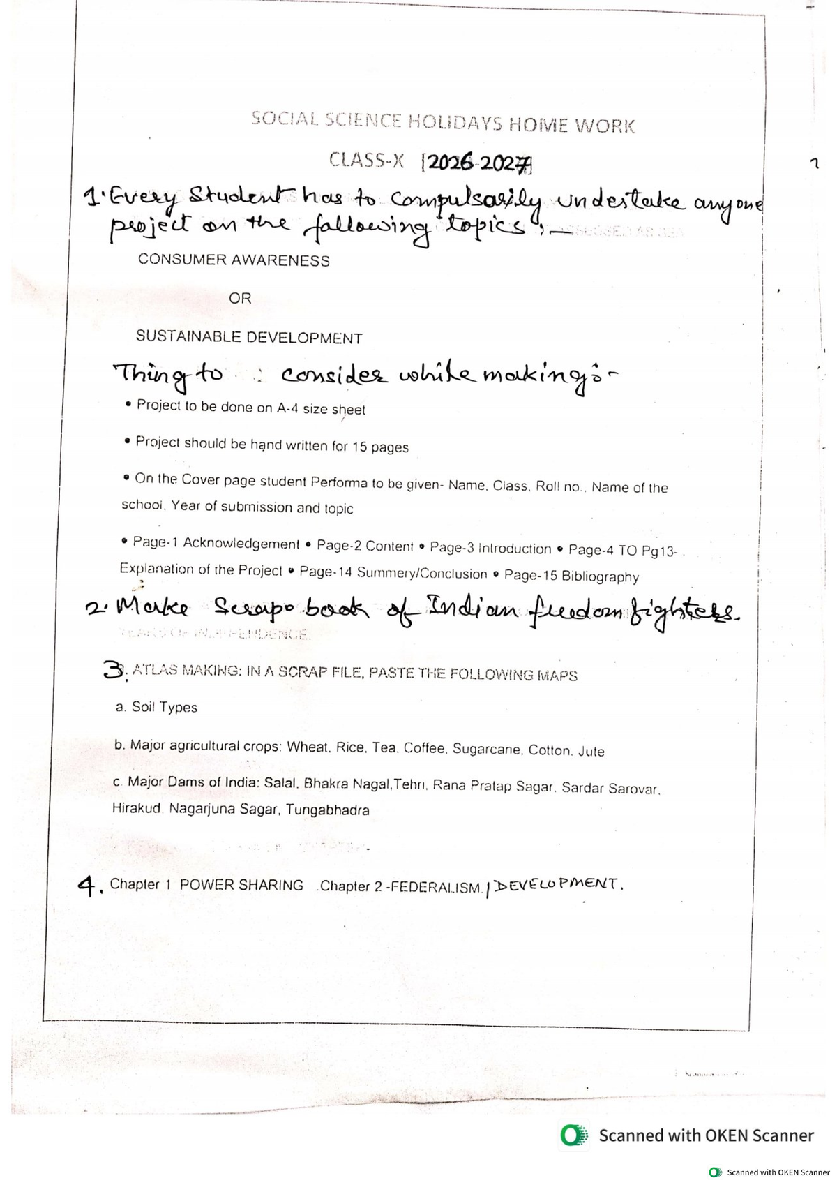 Class 10 Social Science Holiday Homework: Projects & Activities - Studocu