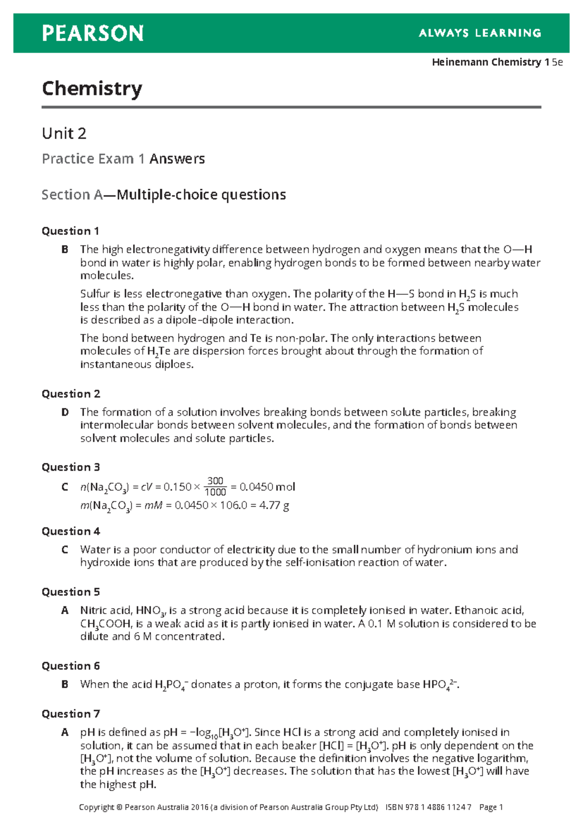 Solutions fir chem Pearson chapter 3 - Heinemann Chemistry 1 5e ...