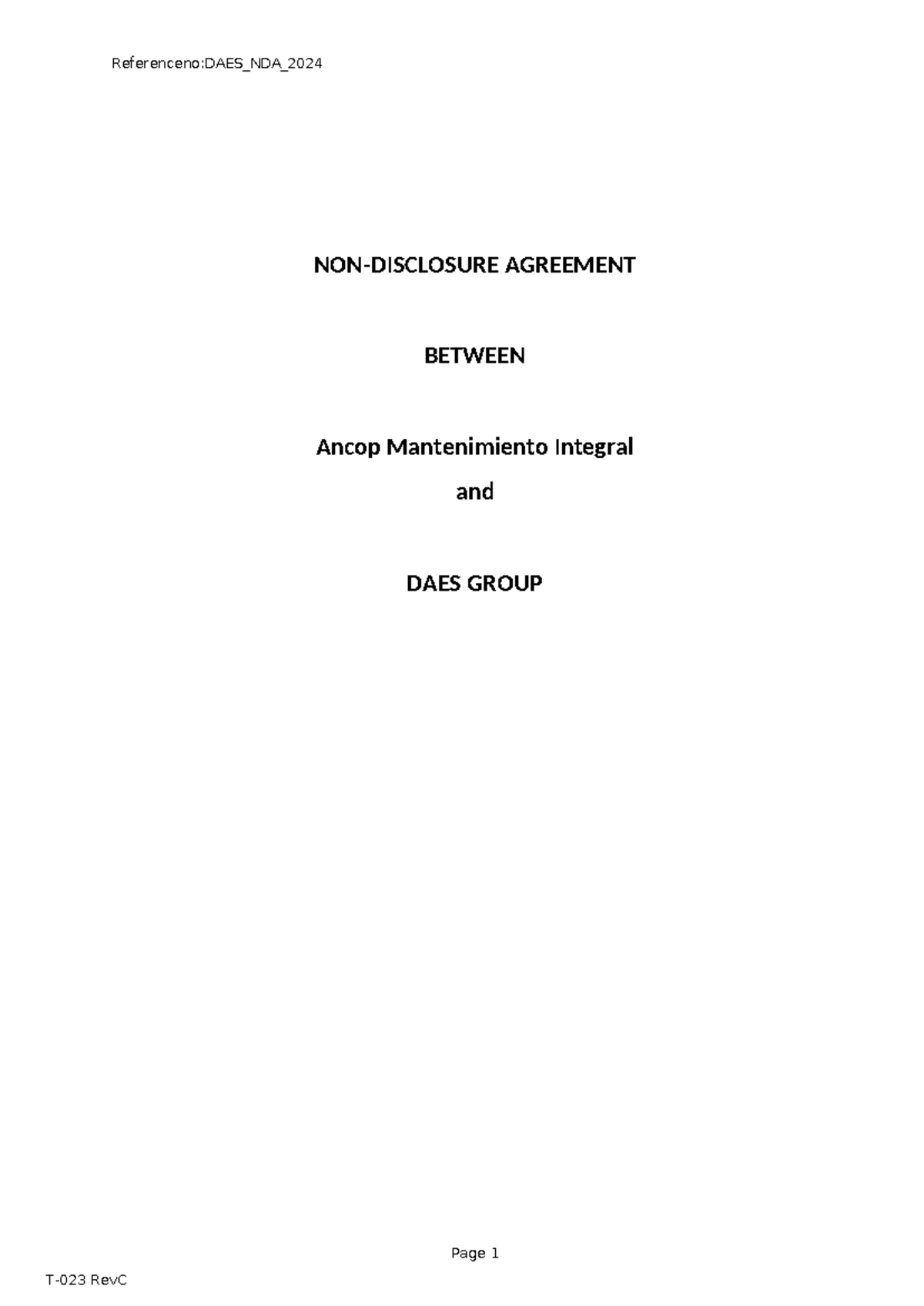 DAES_NDA_2024: Agreement Between Ancop Mantenimiento Integral & DAES ...