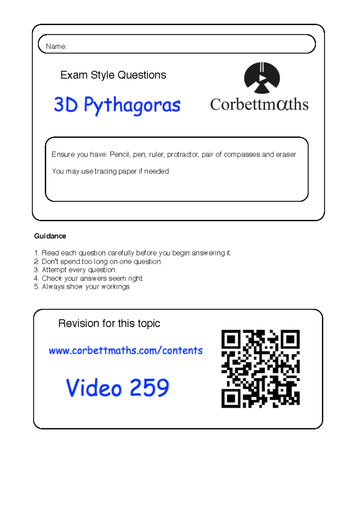 3D Pythagoras Exam Style Questions - Classnotes (2023-08-08) - Studocu