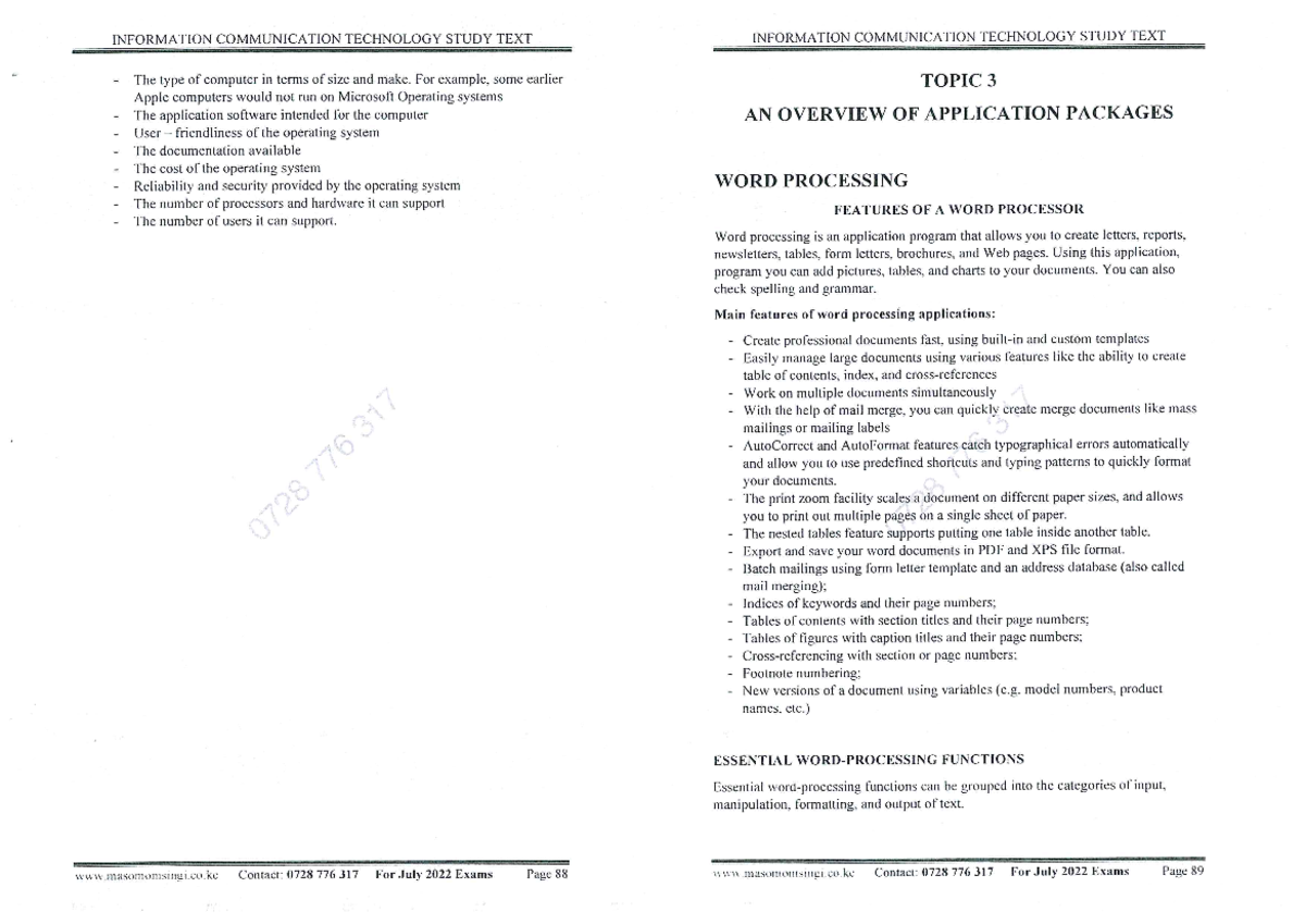 ICT 101 Topic 3: Overview of Application Packages and Word Processing ...