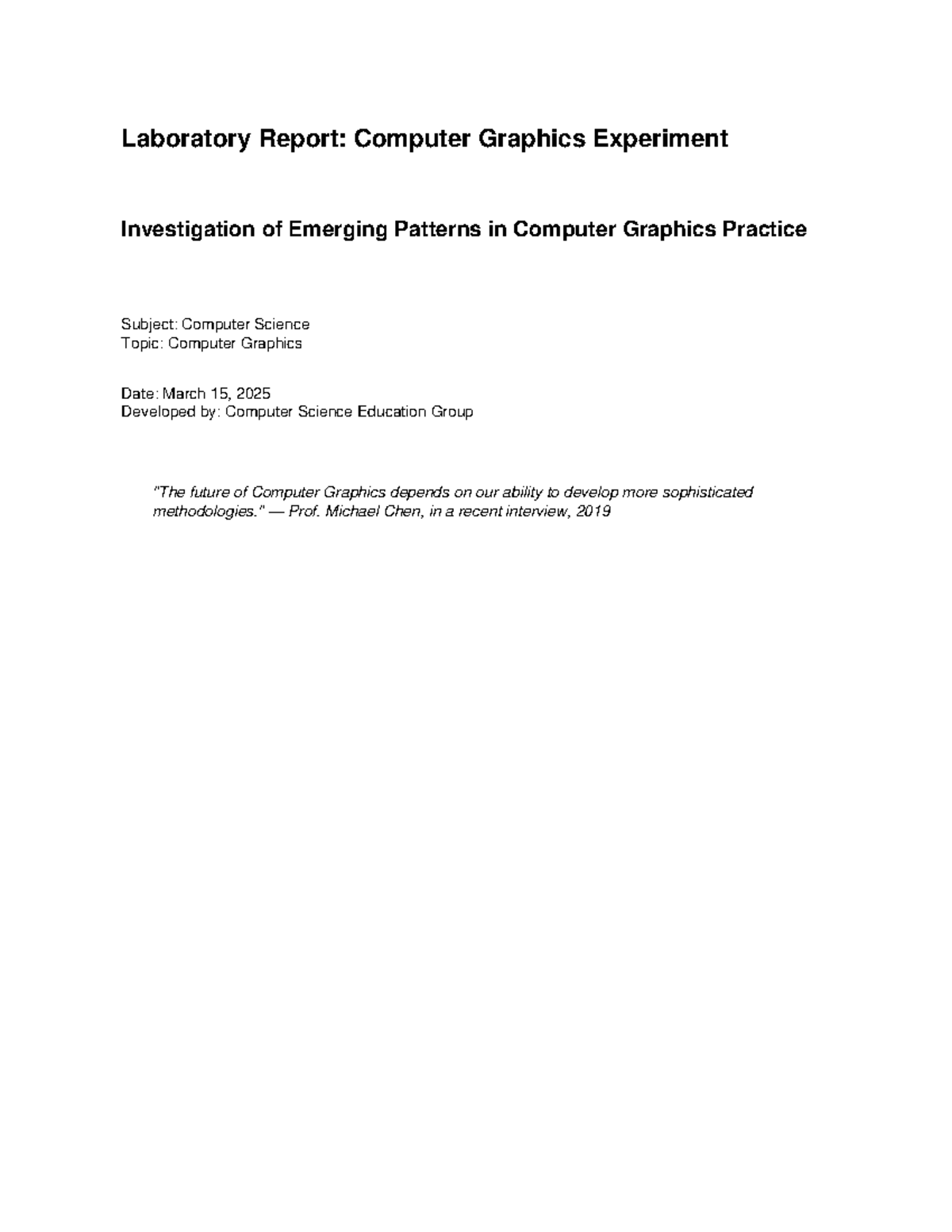 CS 101: Lab Report on Emerging Patterns in Computer Graphics - Studocu