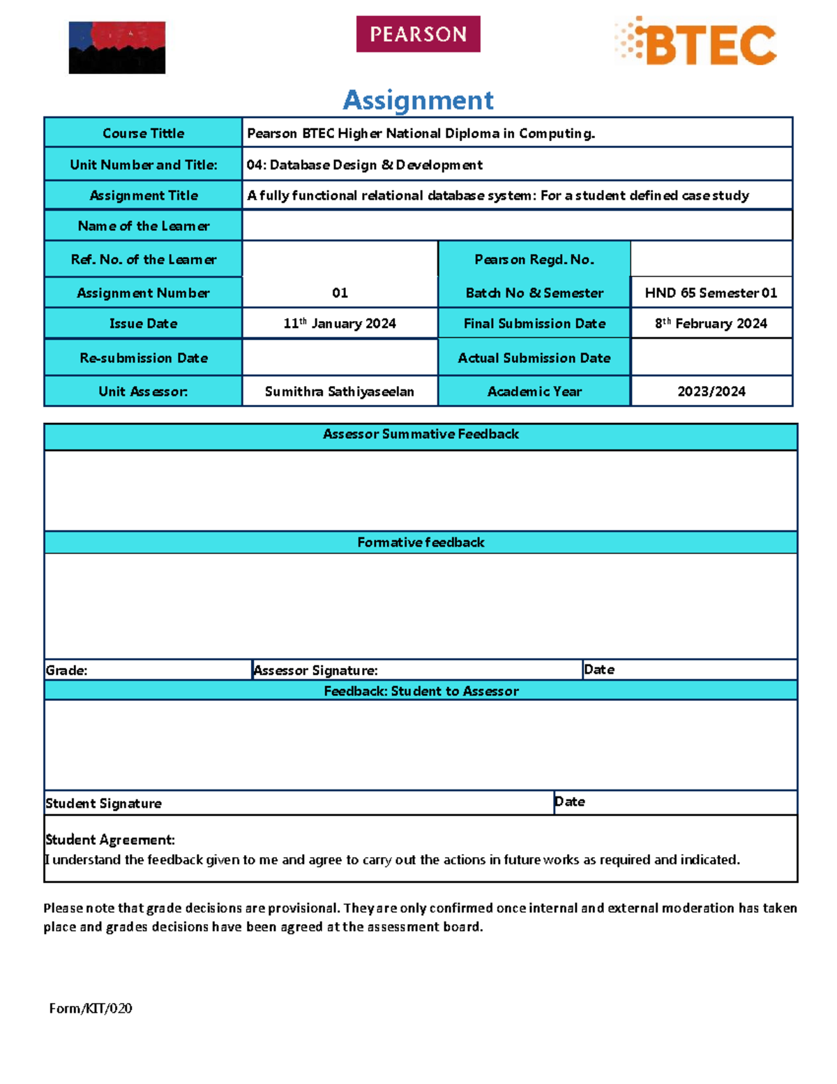 Assignment HND65 04: Database Design Development Case Study - Studocu