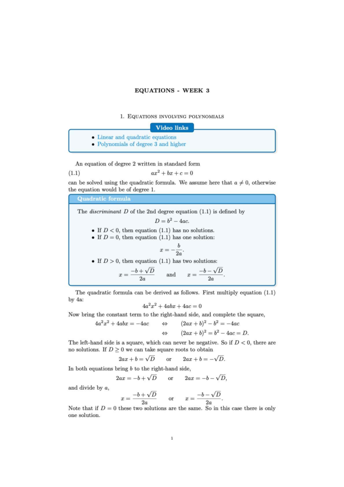 EQUATIONS WEEK 3: POLYNOMIALS, RATIONAL FUNCTIONS & ROOTS - Studeersnel
