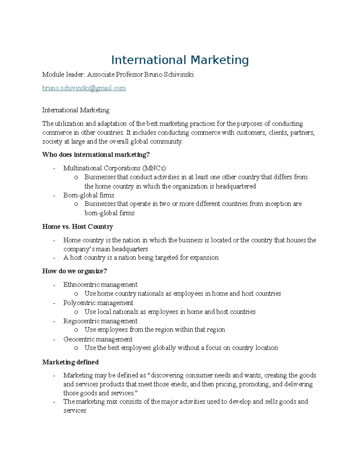 International Marketing Overview: Key Concepts & Practices - Studocu