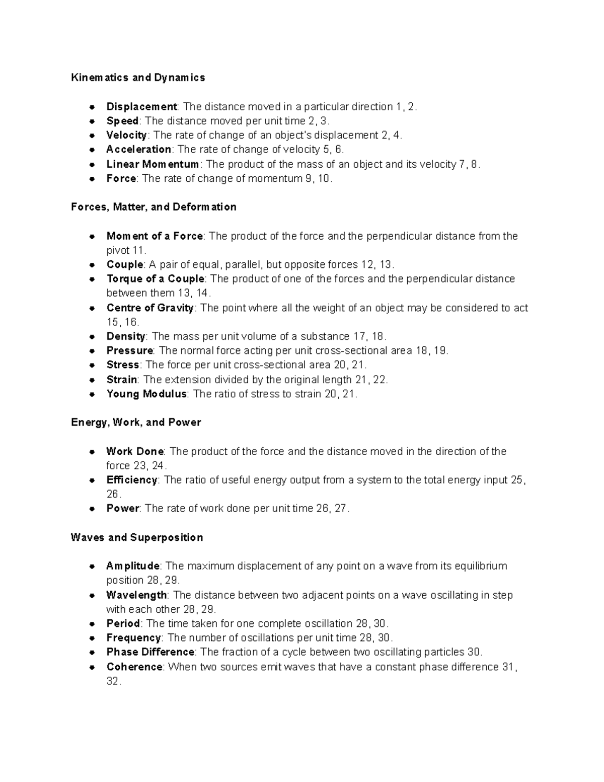 Physics Definitions List: Key Concepts and Terms - Studocu