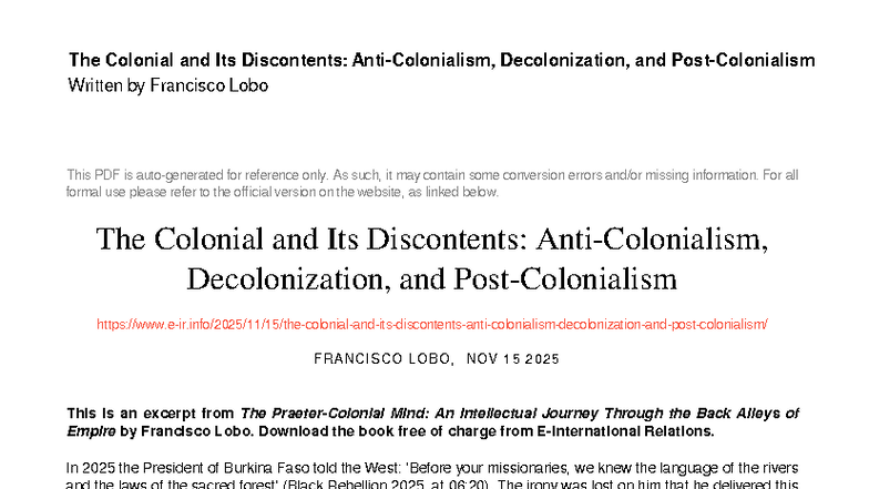 The Colonial and Its Discontents: Anti-Colonialism Insights by ...