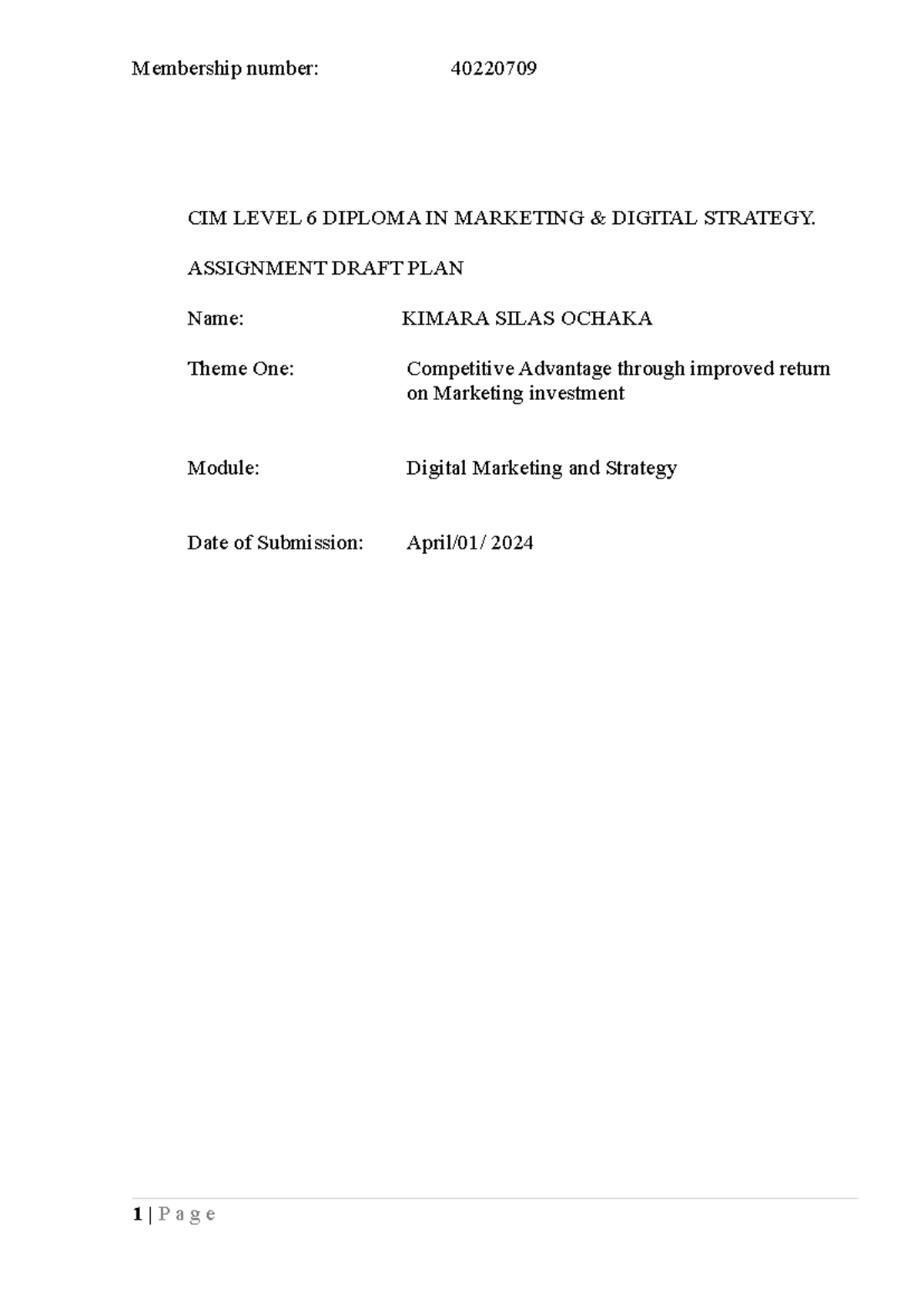 CIM LEVEL 6: Assignment Draft Plan for Digital Marketing Strategy - Studocu