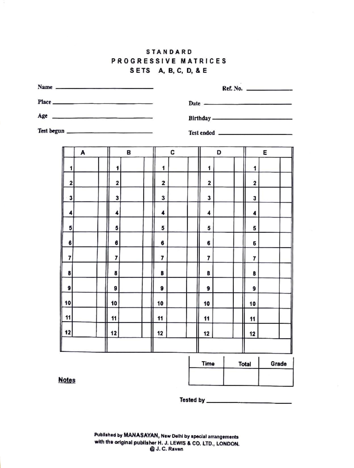 Respone Sheet RSPM print - Name Place Age Test begun 1 2 3 4 5 6 7 8 9 ...
