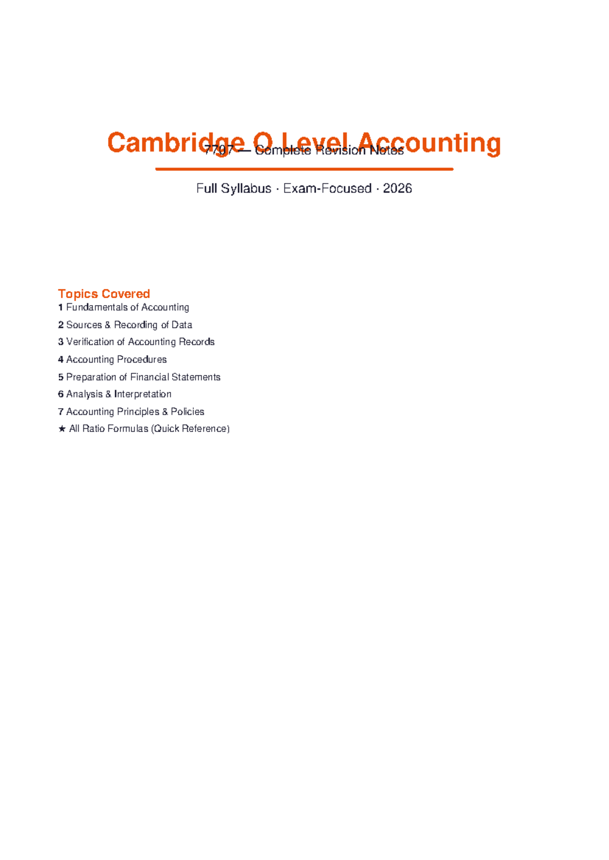 Cambridge O Level Accounting 7707 Complete Revision Notes 2026 - Studocu