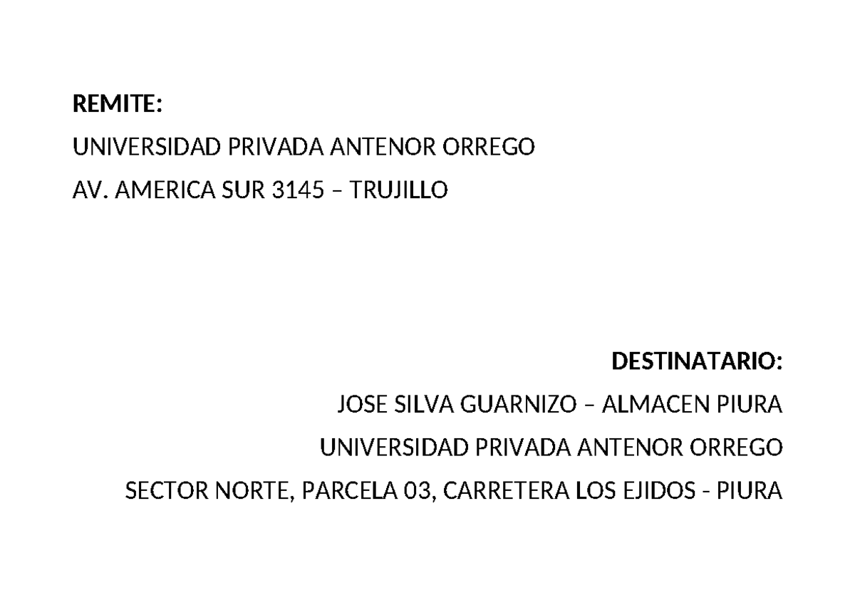 Rotulo Envio Piura - Gestión logística y operacional - REMITE ...