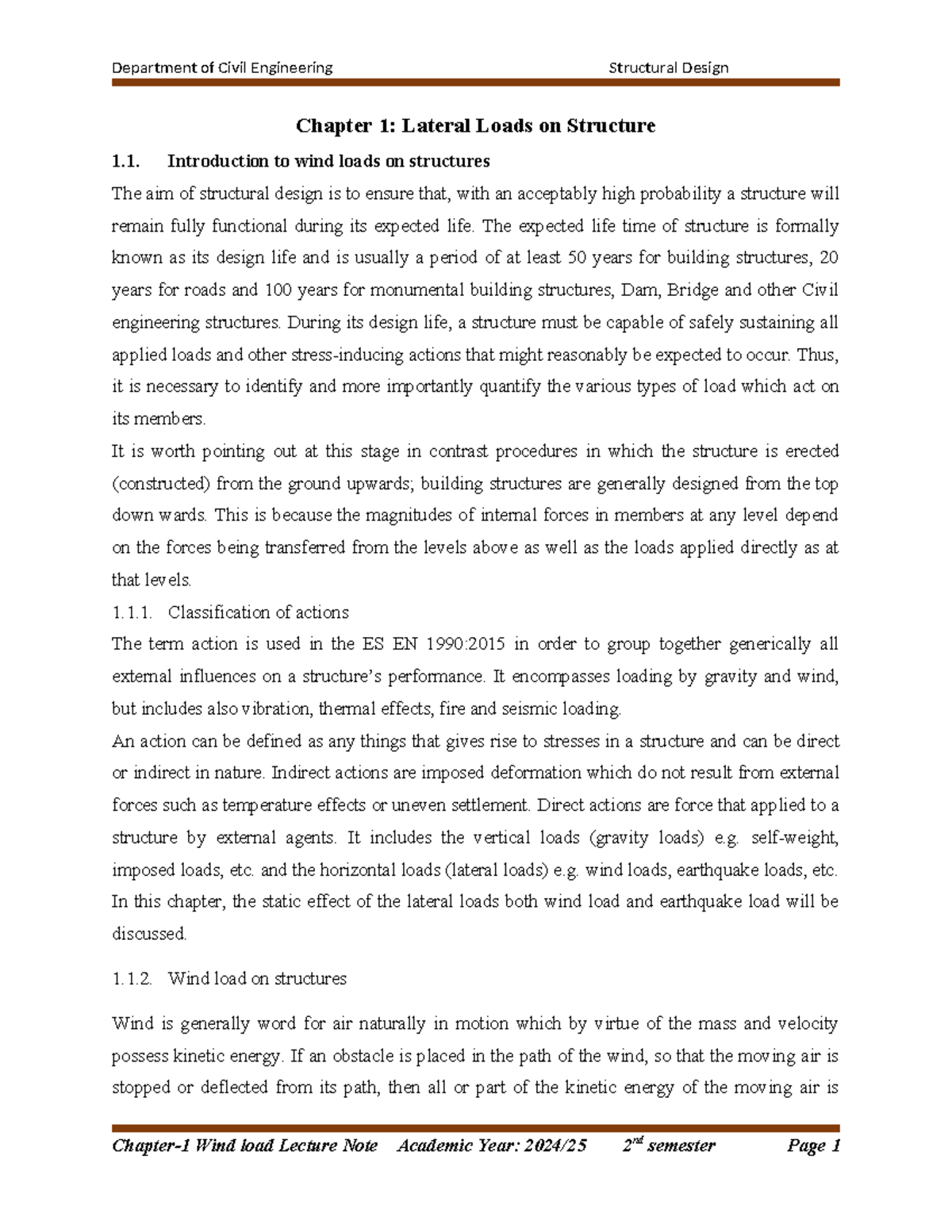 Civil Engineering Structural Design: Wind Load Analysis (Chapter 1) - Studocu