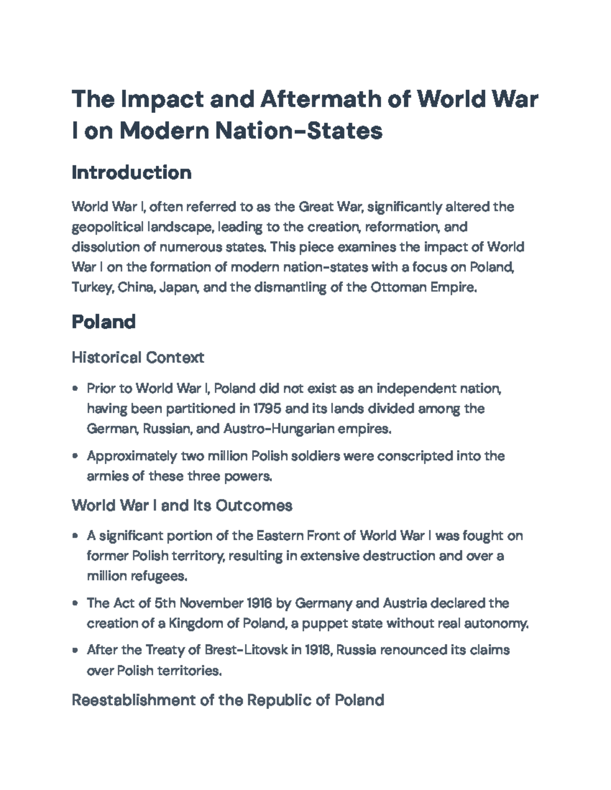 The Impact of World War I on Modern Nation-States: A Historical ...