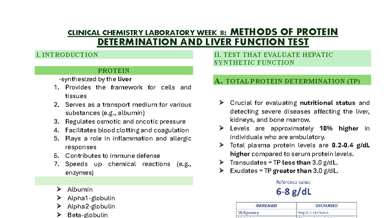 CC20 LAB WEEK 8: Protein Determination & Liver Function Tests - Studocu