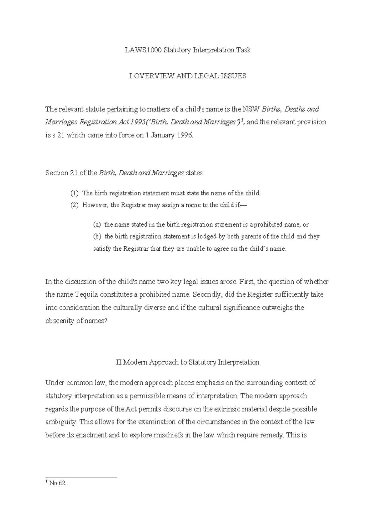 LAWS1000 Statutory Interpretation Task: Legal Analysis of Prohibited Names - Studocu