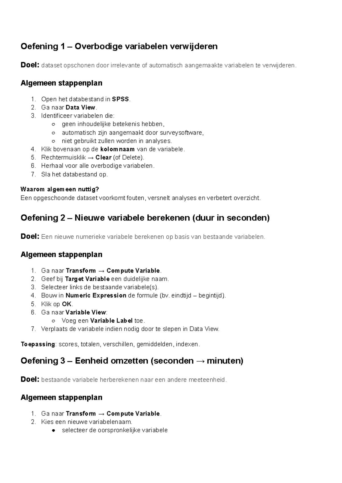 SPSS Stappenplan Examen: Dataset Opschonen en Analyse Methoden - Studocu