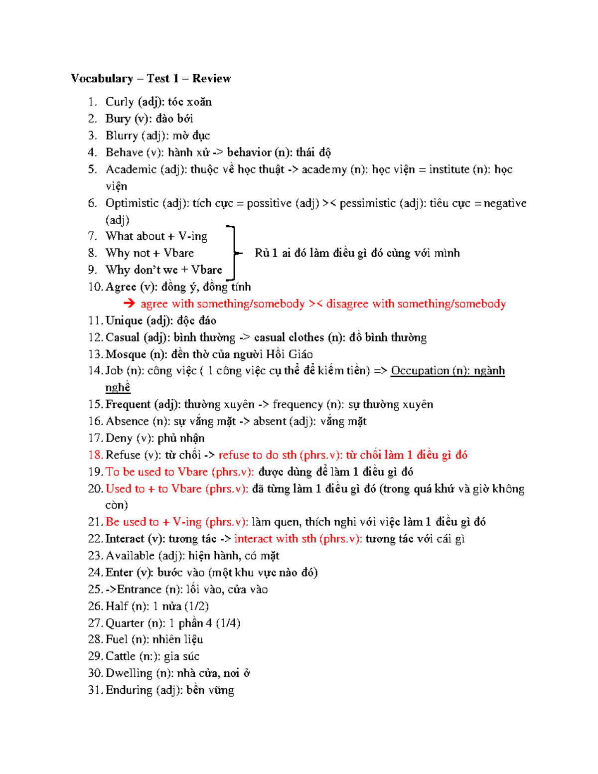 Vocabulary Test 1 Review: Key Terms and Definitions - Studocu