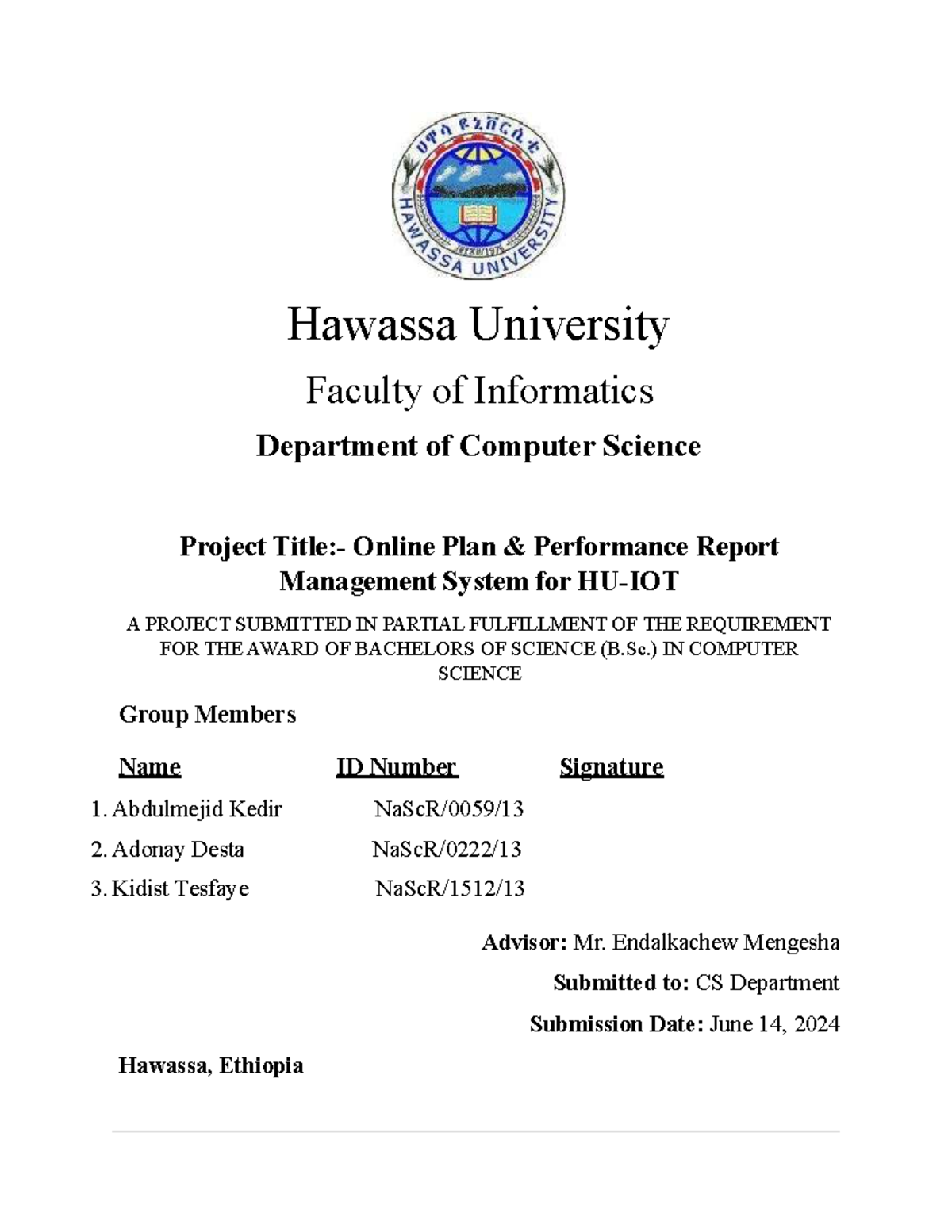 CS Project: Online Plan Performance Report Management System - Studocu