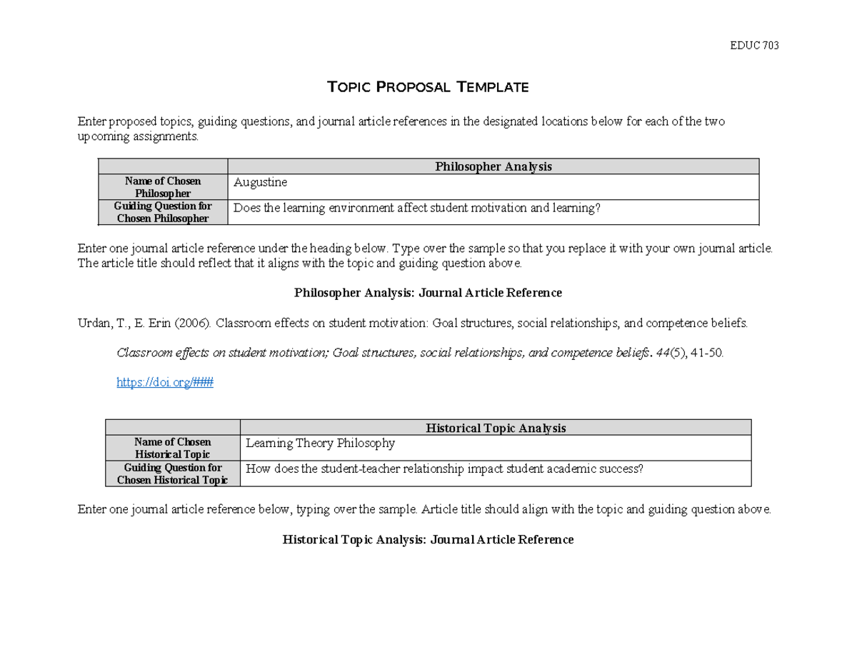 EDUC 703 Topic Proposal: Analysis of Learning Theories & Motivations ...