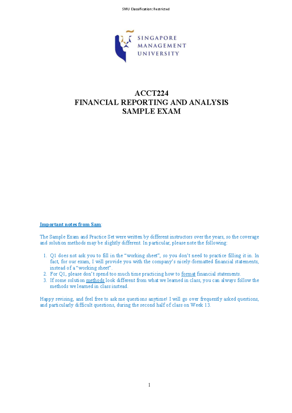 ACCT224 Financial Reporting & Analysis Sample Exam Notes - Studocu