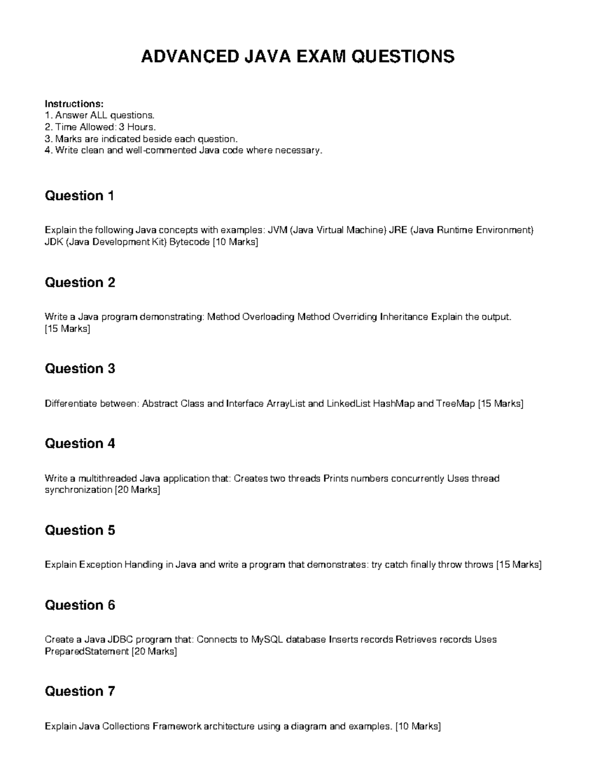 ADVANCED JAVA 101 FINAL EXAM QUESTIONS & ANSWERS - Studocu