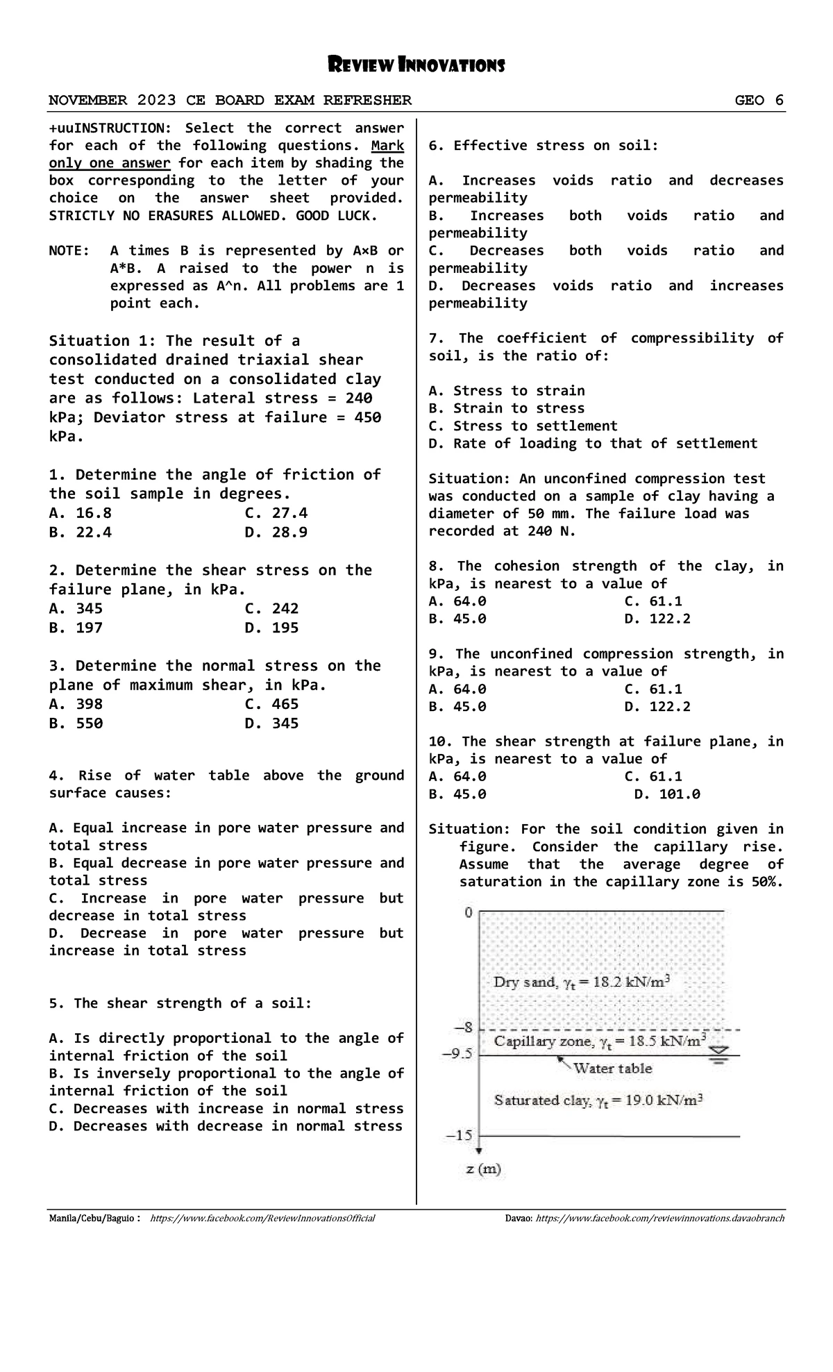 Geo 4 - Practice Problems for November 2023 CE Board Exam - Studocu