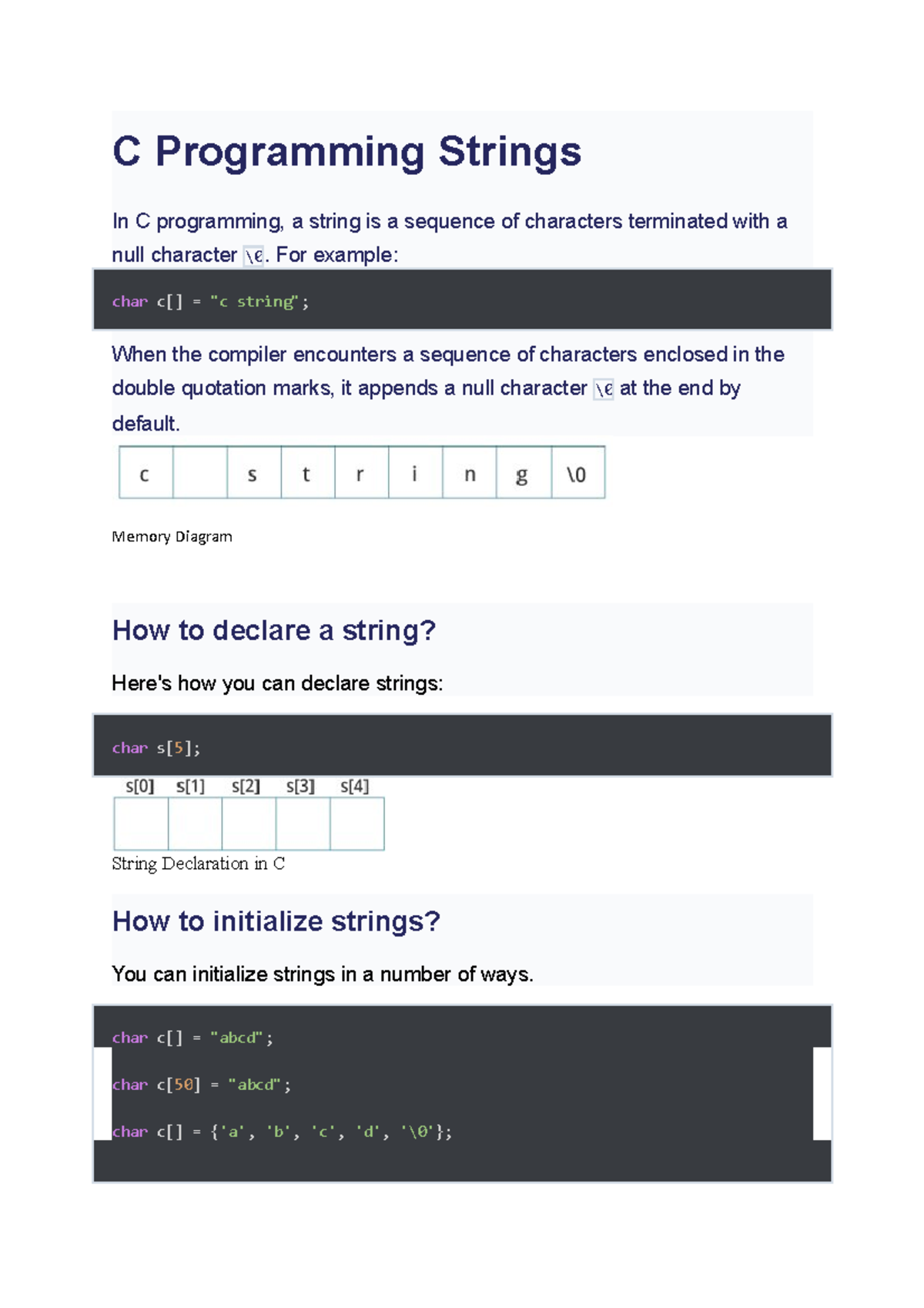 C Programming Strings - For example: char c[] = "c string"; When the ...