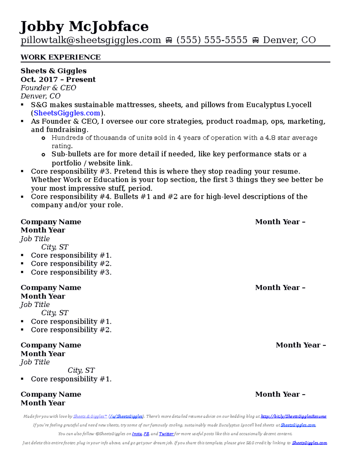 Sheets Giggles Resume Template for Job Seekers - Studocu