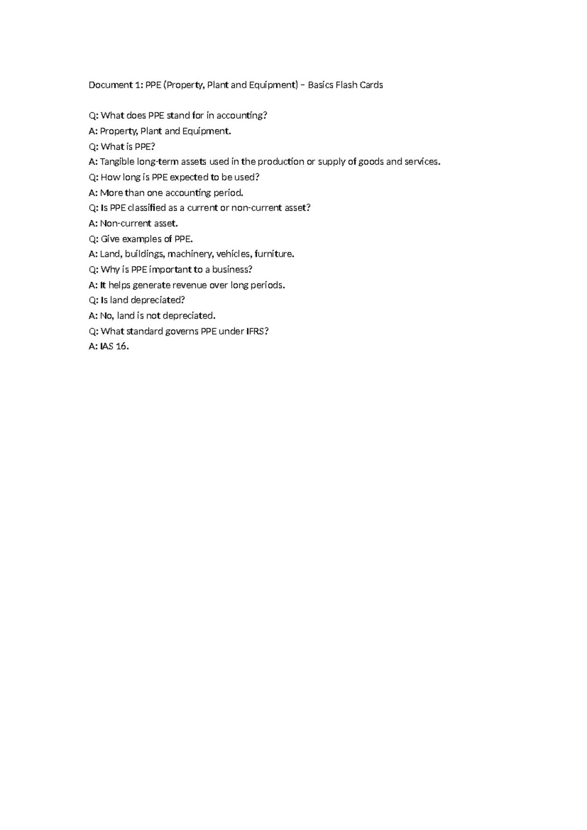 PPE (Property, Plant & Equipment) Basics Flashcards - Studocu