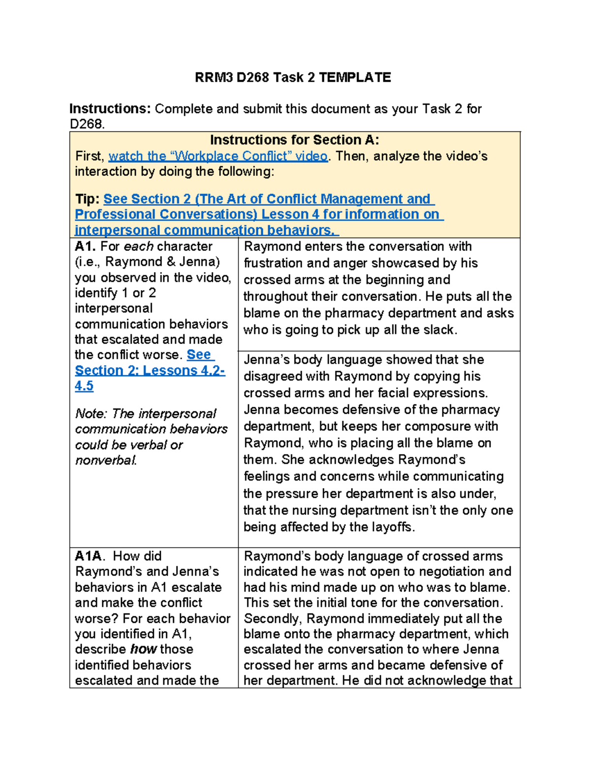 D268 Task 2: Analyzing Interpersonal Communication in Conflict ...