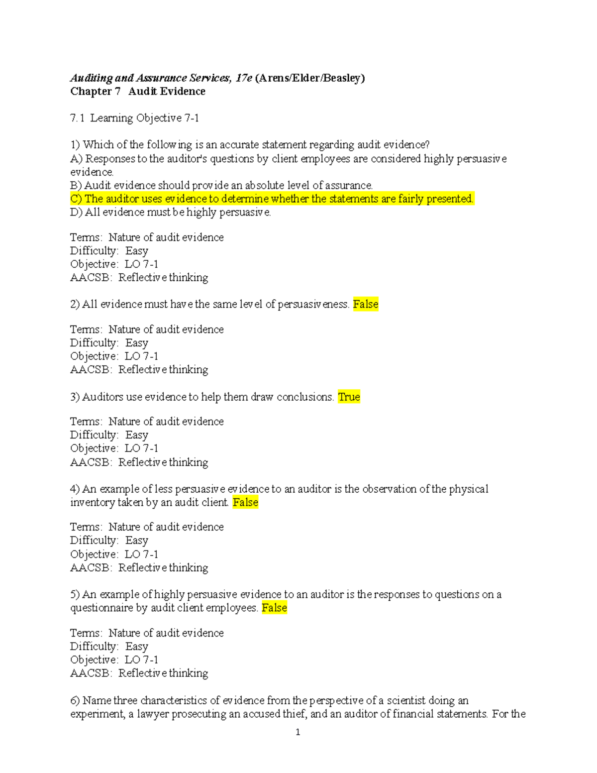 Chapter 07 - Audit Evidence Learning Questions and Insights - Studocu