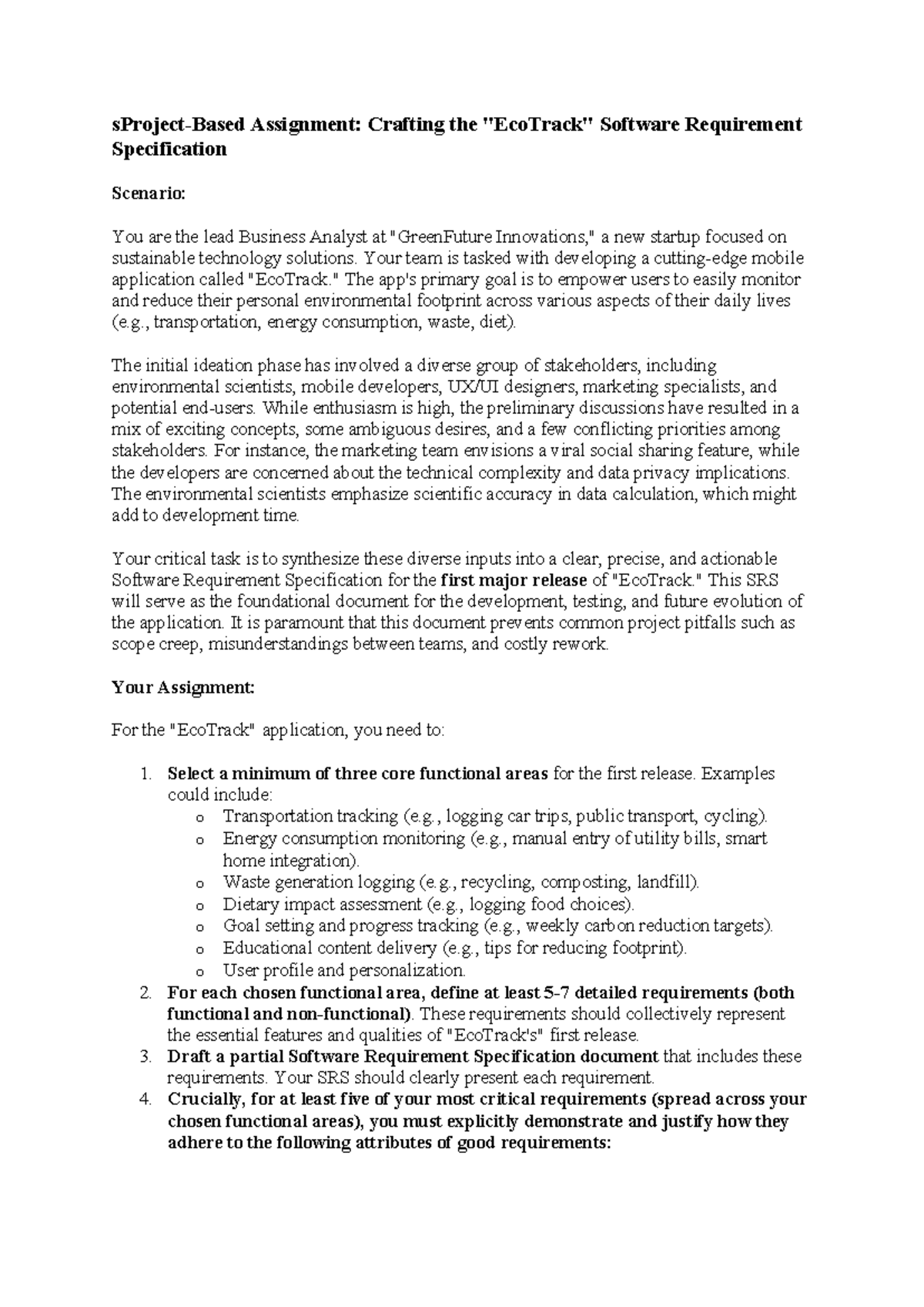 Project SQE: Software Requirement Specification for Sustainable App ...