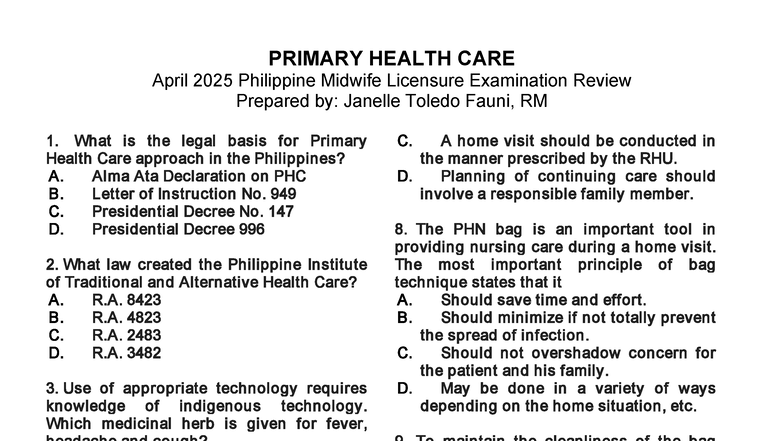 PHC MLE April 2025: Comprehensive Review for Midwife Licensure Exam ...