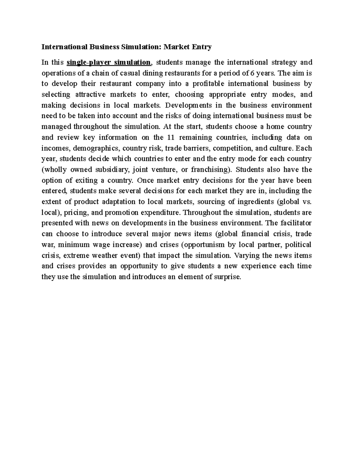 IB Simulation Case Study: International Market Entry Strategy - Studocu