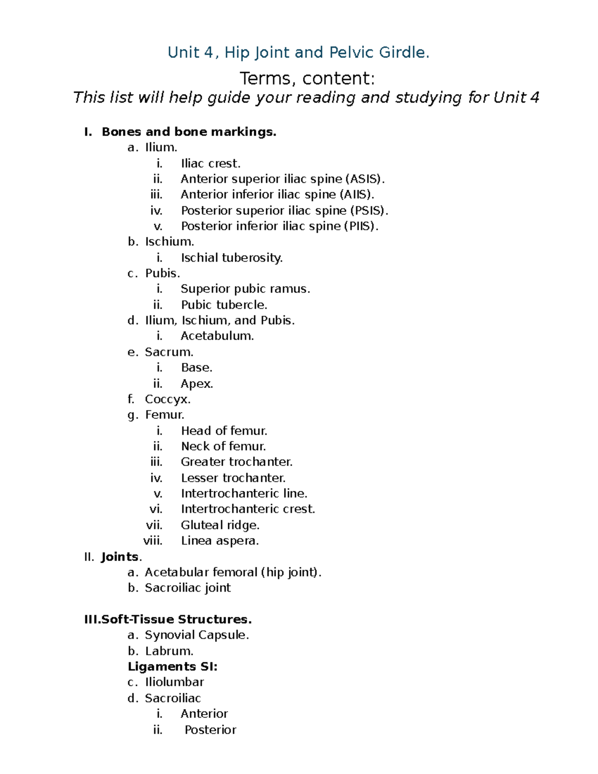 Unit 4: Concepts and Terms for Hip Joint & Pelvic Girdle Study - Studocu