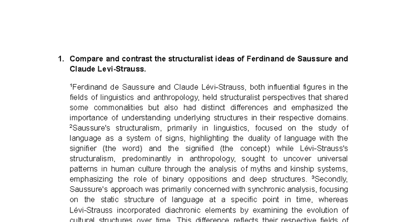 Comparative Analysis of Structuralism: Saussure vs. Claude - Studocu