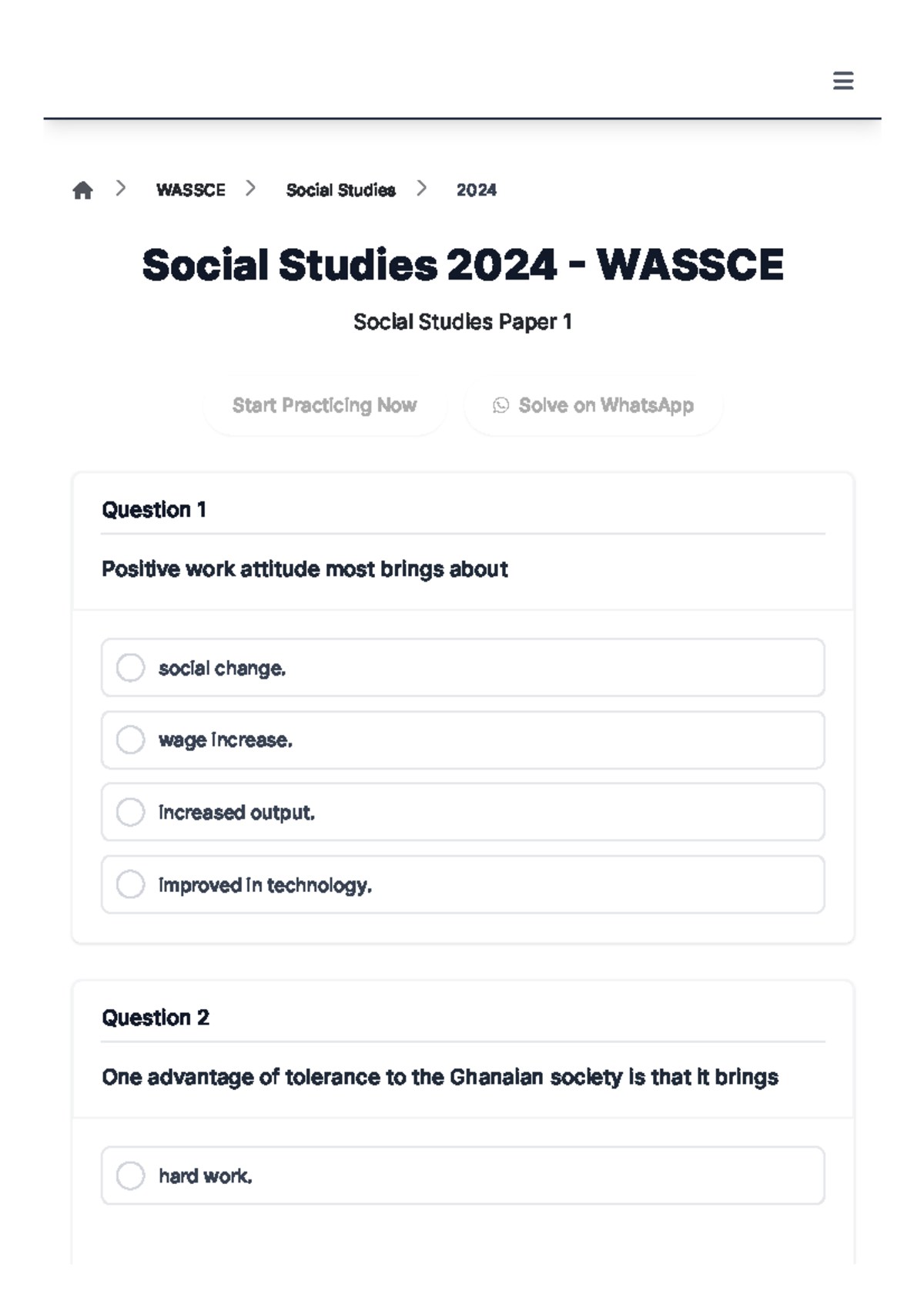 2024 WASSCE Social Studies Paper 1 Practice Questions & Answers - Studocu
