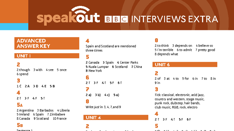 Speakout Advanced (2nd Ed) - BBC Interviews Worksheet Answer Key - Studocu