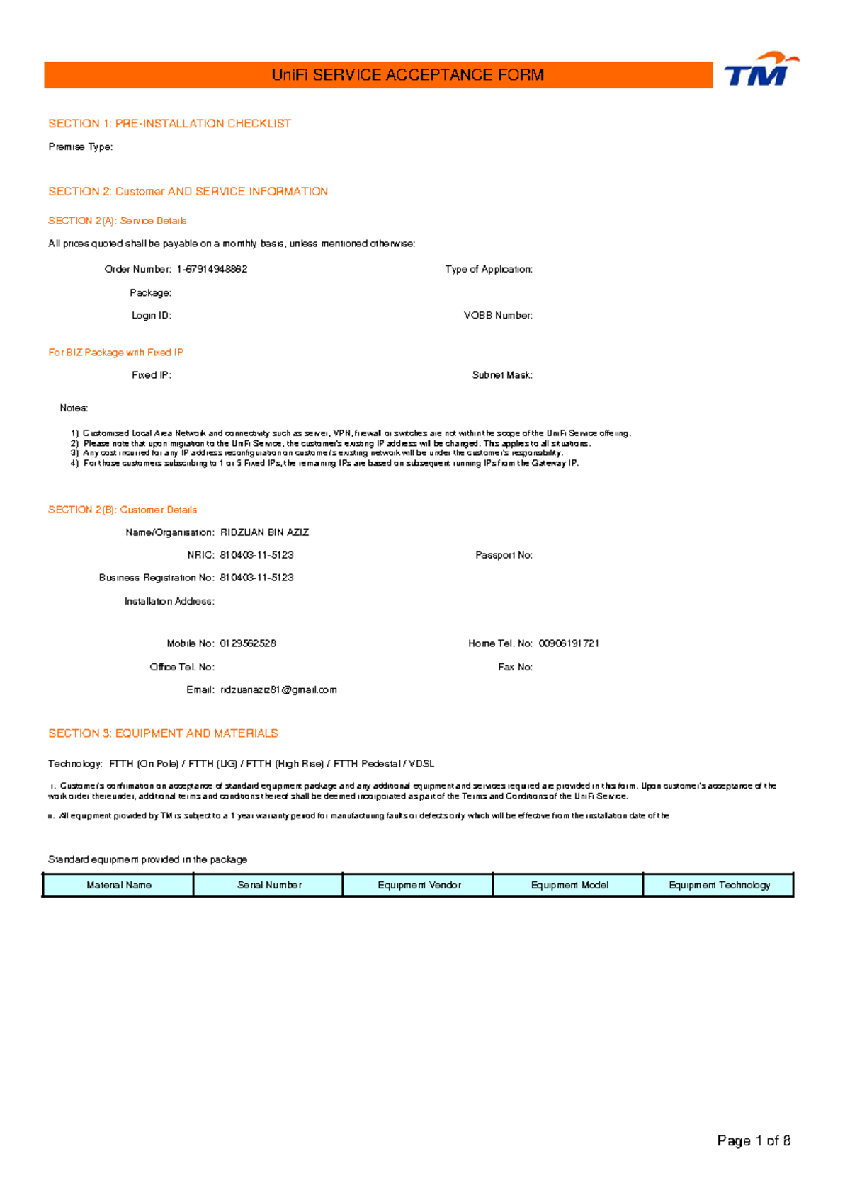 1-67914948862 - Nothing much - UniFi SERVICE ACCEPTANCE FORM SECTION 1 ...