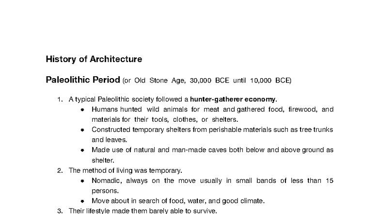 History of Architecture: Paleolithic to Iron Age (ARCH 101) - Studocu