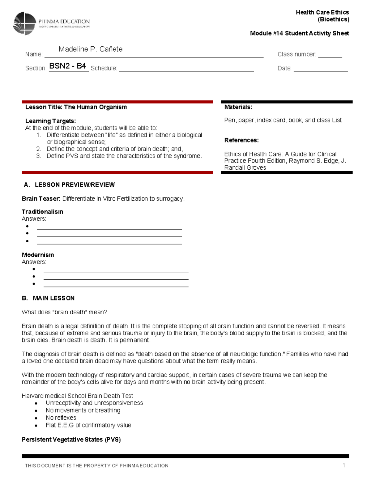 Bioethics Session 14 SAS - Health Care Ethics (Bioethics) Module #14 ...