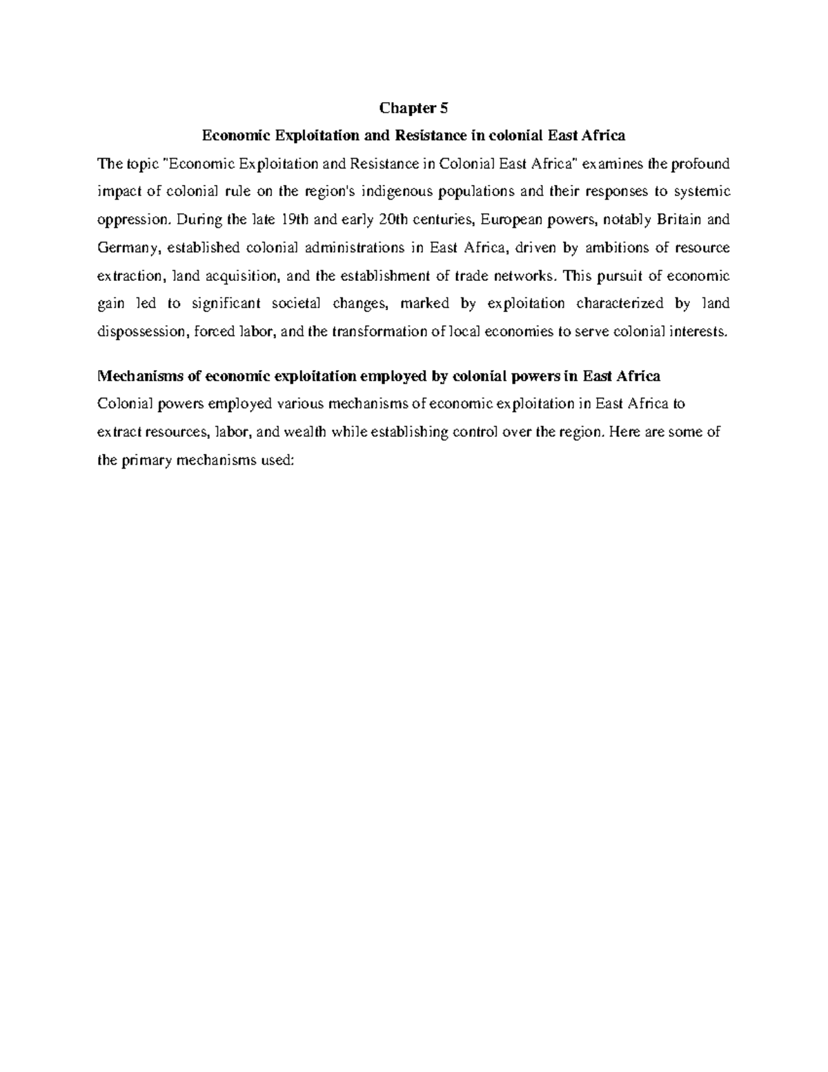 AHT 2321 Chapter 5 - Economic Exploitation & Resistance in Colonial ...