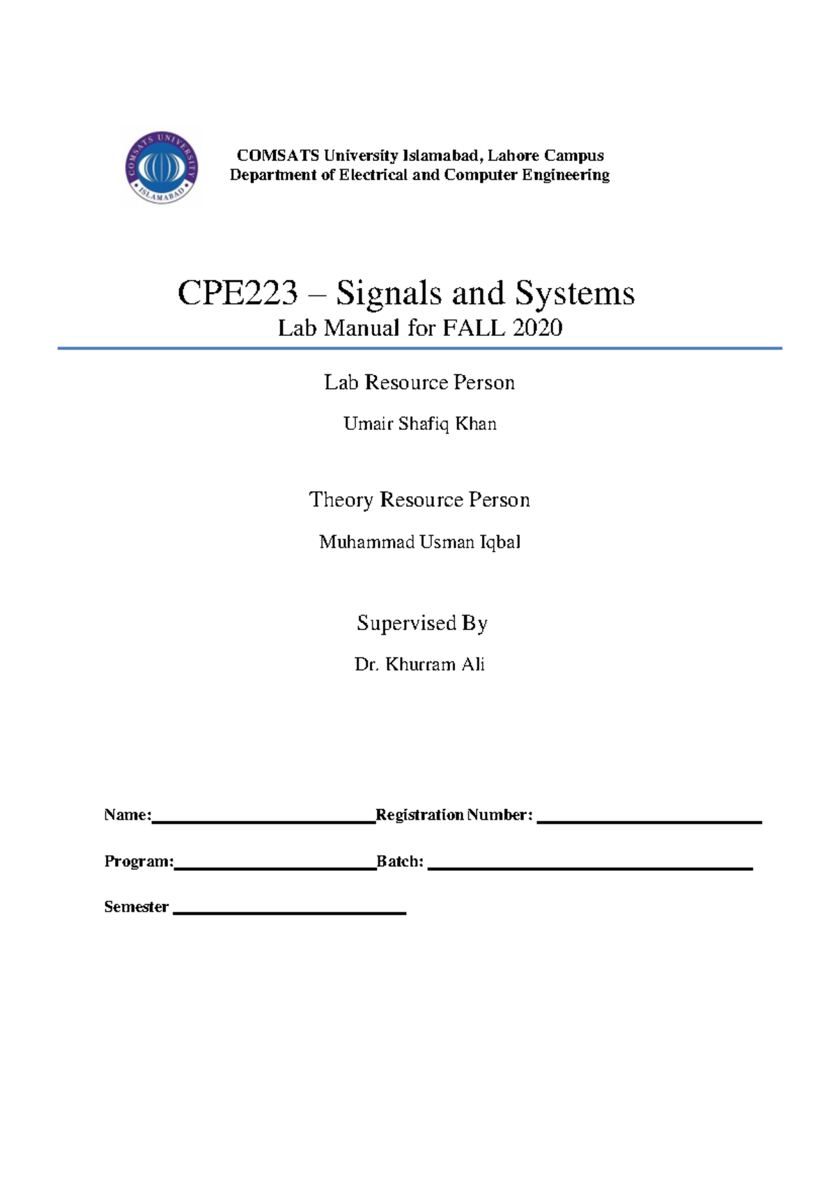 CPE223 Signals and Systems Lab Manual - Fall 2020 Edition - Studocu