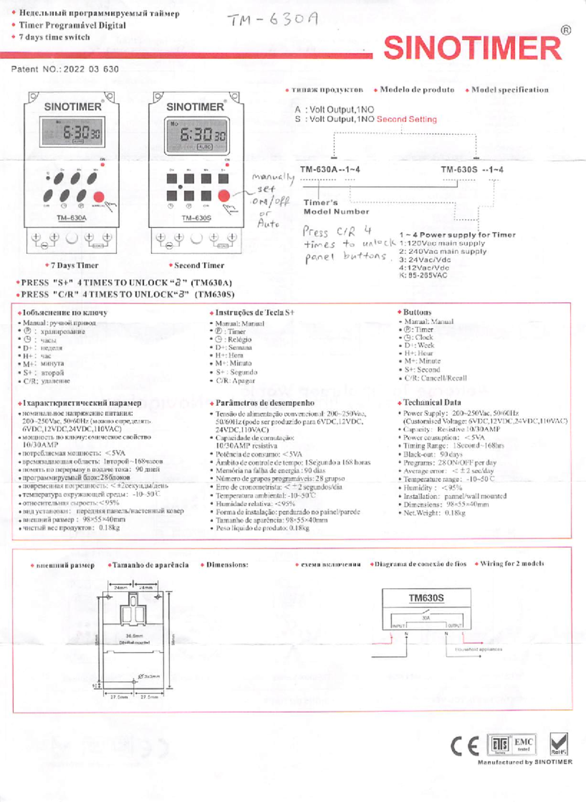 Sinotimer TM 630A Operating Manual: 7-Day Programmable Timer - Studocu