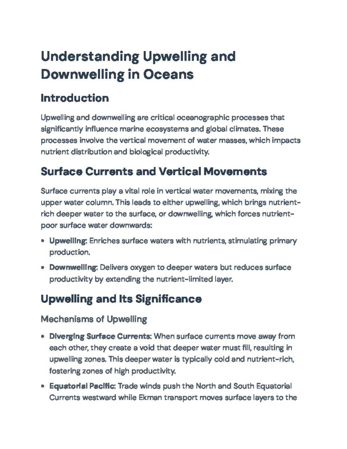 Understanding Upwelling and Downwelling in Ocean Ecosystems ...